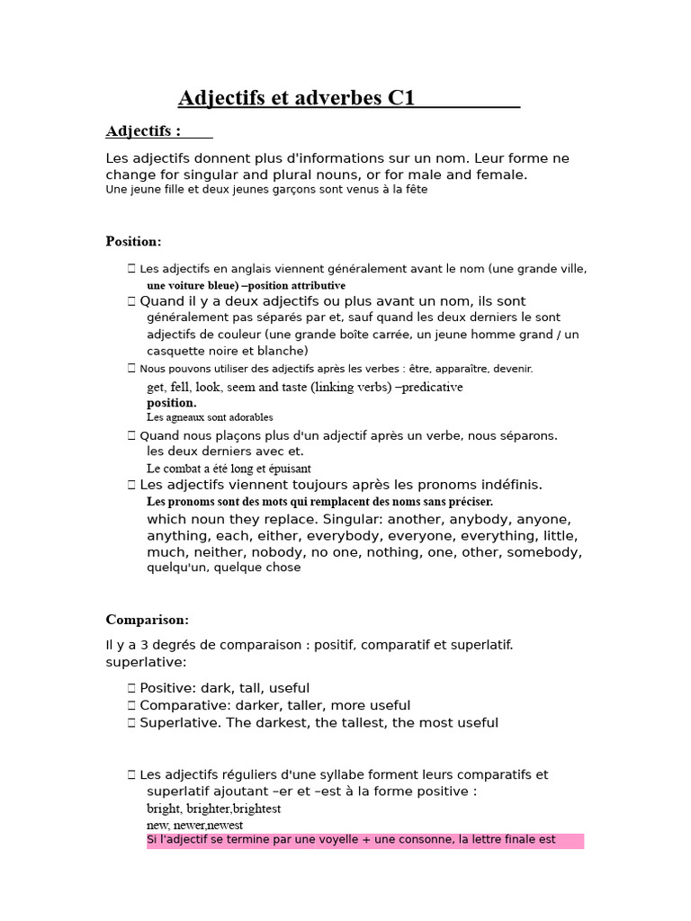 Adjectifs et adverbes en anglais C1 | PDF | Adverbe | Verbe