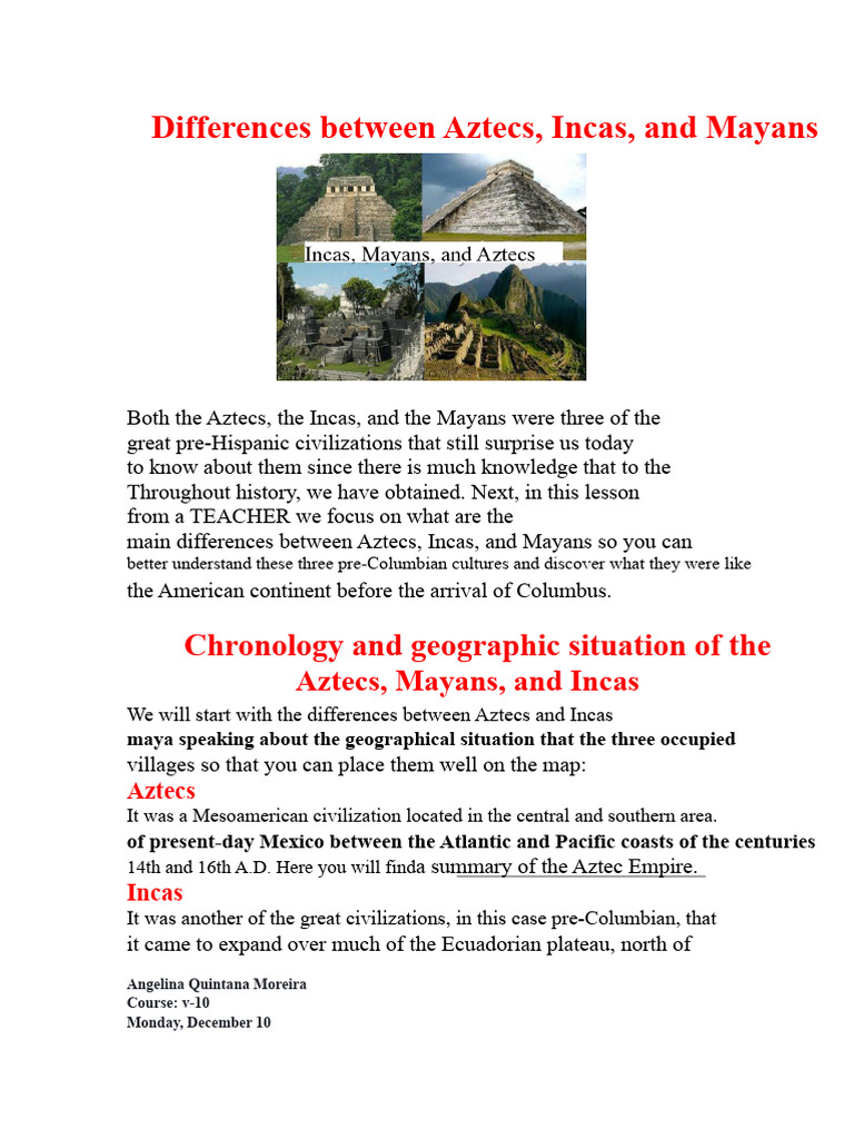 Differences Between Aztecs, Incas, and Mayans | PDF | Pre Columbian Era ...