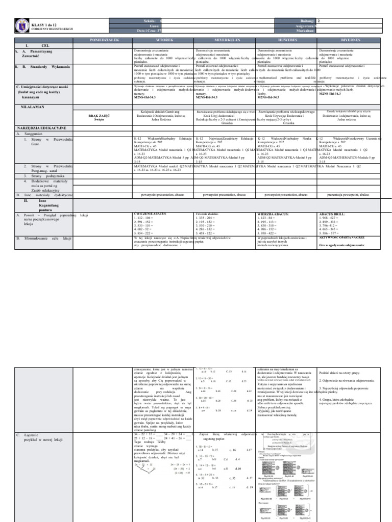 DLL Math 2 Q2 Tydzień 4 | PDF