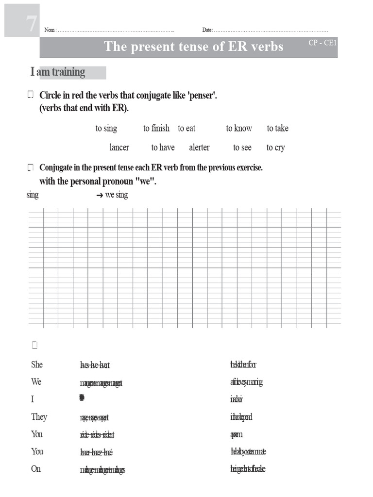 Sheet 7 The Present of Er Verbs | PDF | Grammatical Conjugation ...