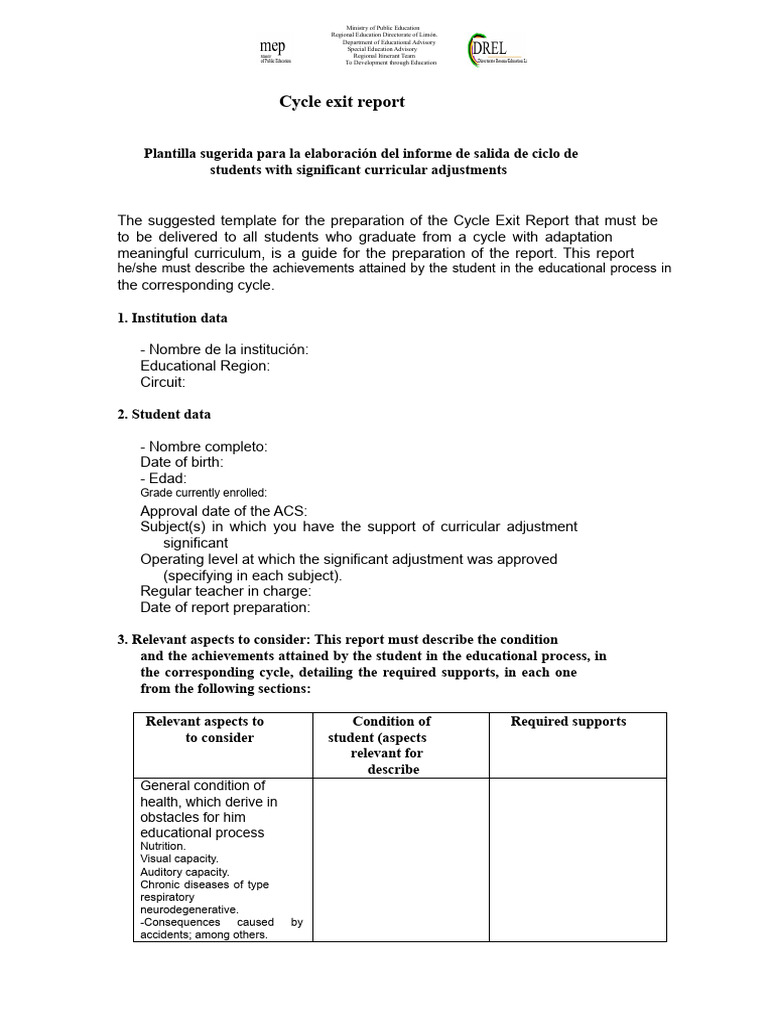 Cycle Exit Report Template for Special Education | PDF | Curriculum ...