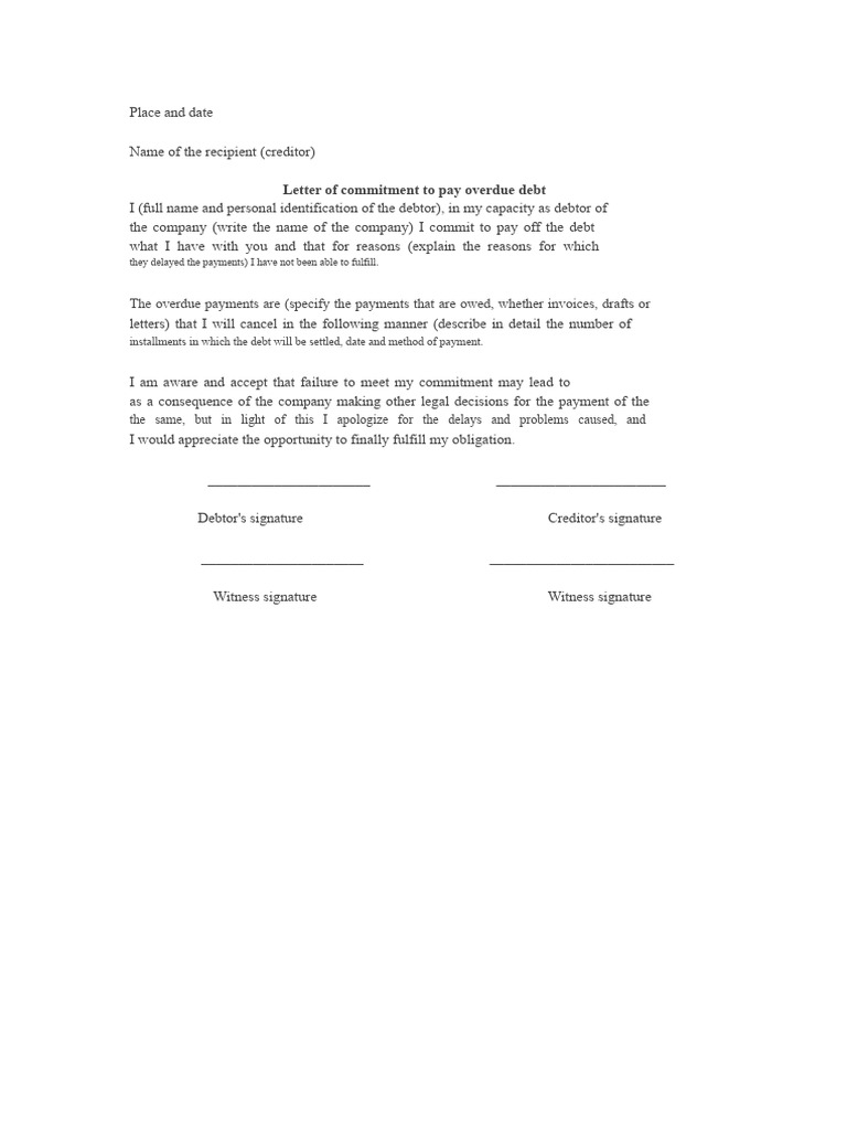 Commitment Letter for Overdue Debt Payment | PDF