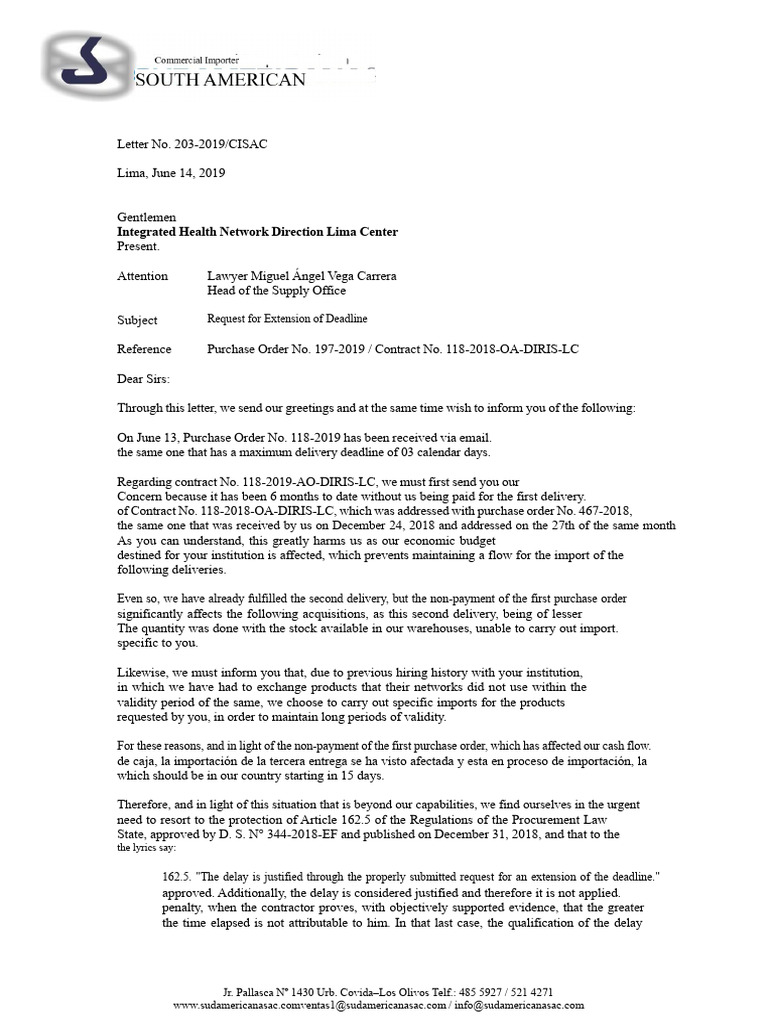 Letter Extension of Deadline Diris Lima Centro | PDF | Private Law ...