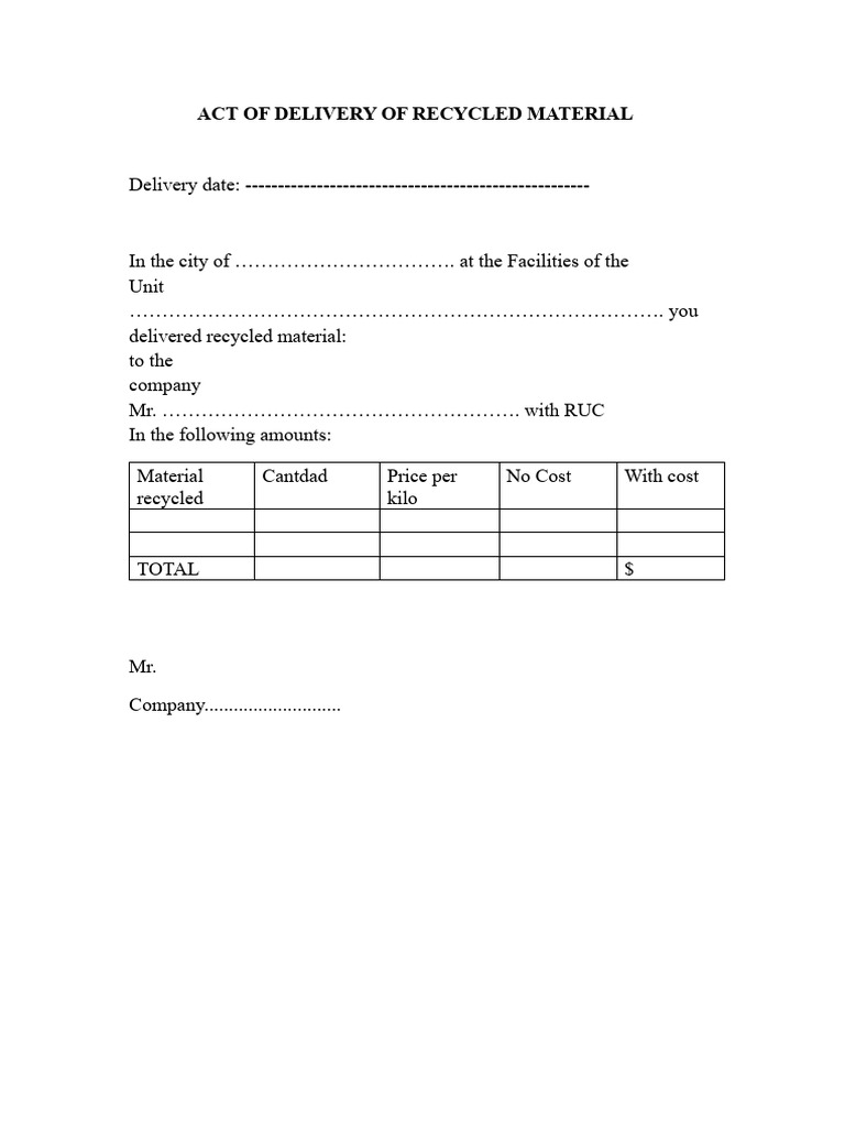 Format For Delivery of Recycling Material | PDF
