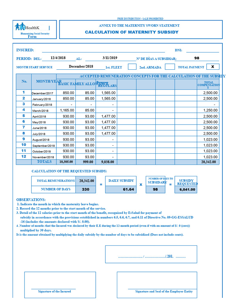 Calculation of the Maternity Subsidy EssSalud | PDF | Economies ...