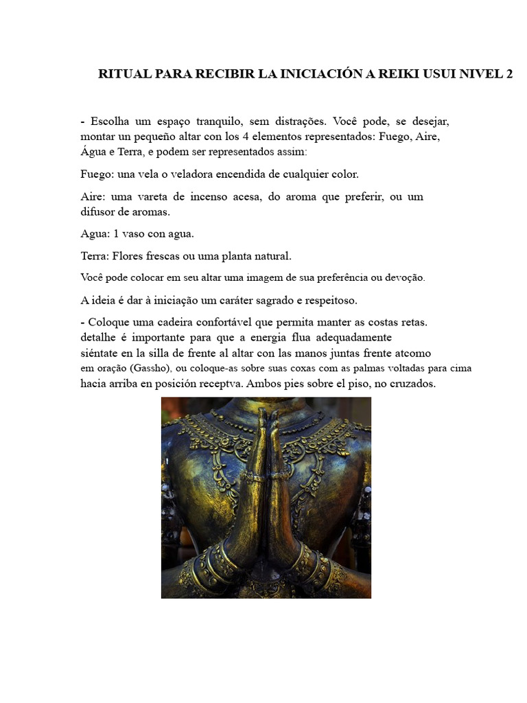 Ritual Para Receber A Iniciação ao Reiki Usui Tradicional Nível 1 | PDF ...