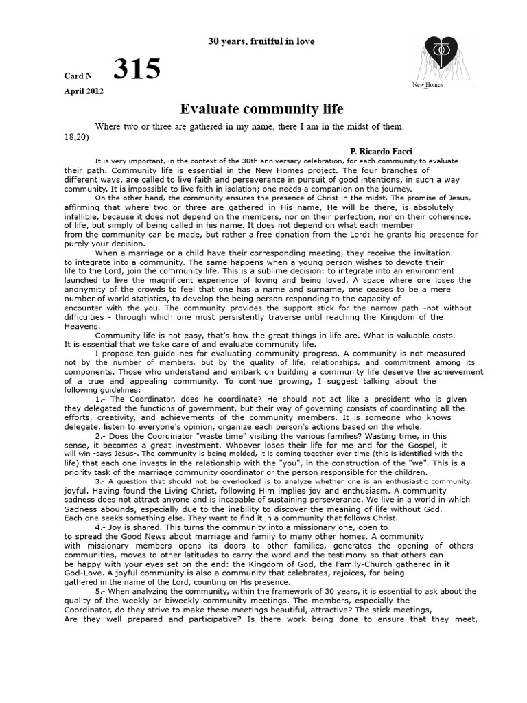 Evaluating Community Life in Faith | PDF | Jesus