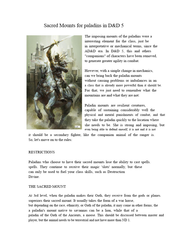 Sacred Mounts for Paladins.docx | PDF | Dungeons & Dragons