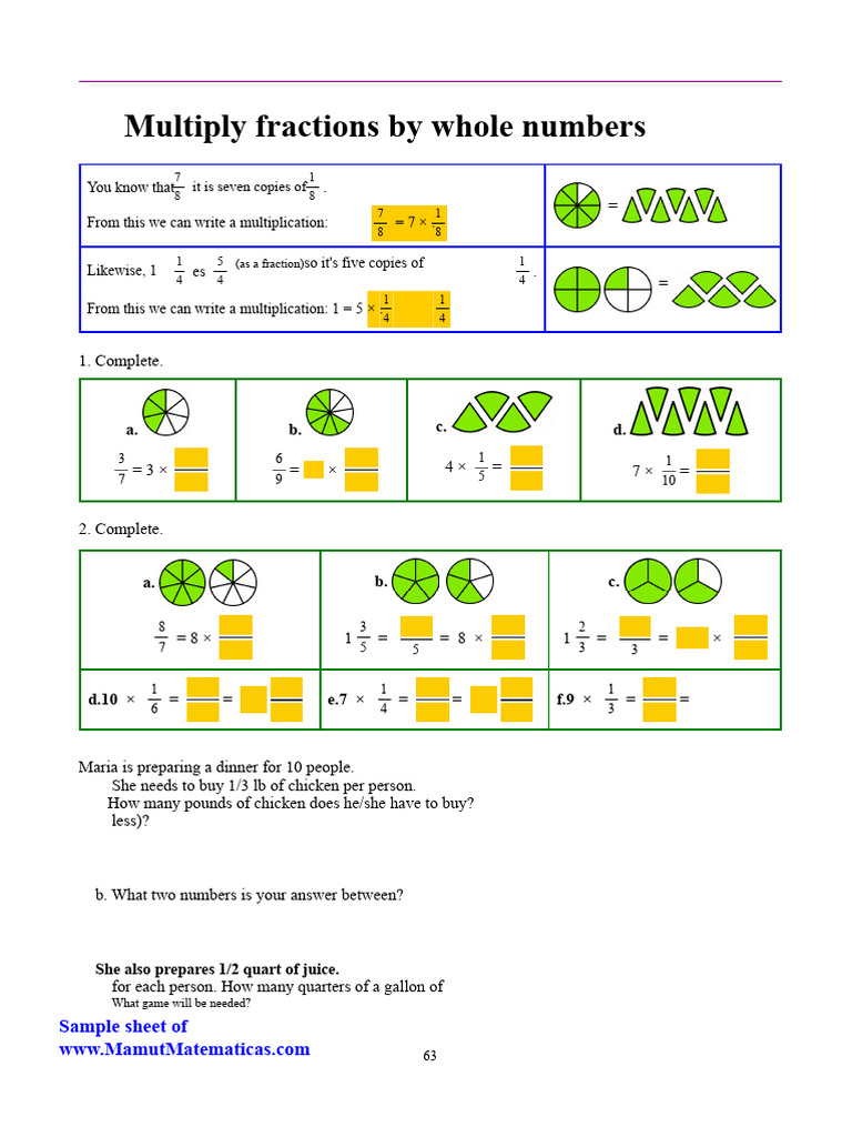 Introduction To Fractions Multiplying Fractions by Whole Numbers | PDF ...