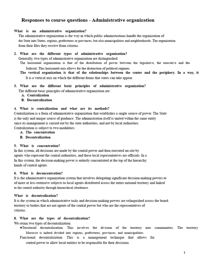 Answers to course questions - Administrative organization (1) | PDF ...