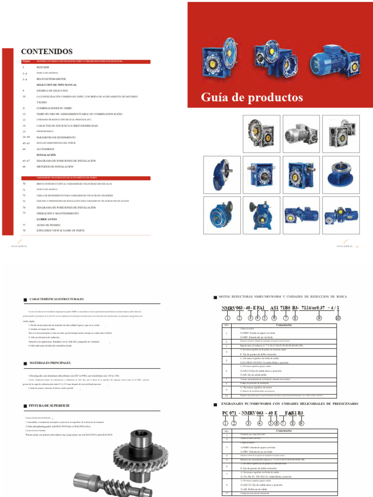 Catálogo de Motores Reductores de Engranaje NMRV | PDF | Eje | Mecánica