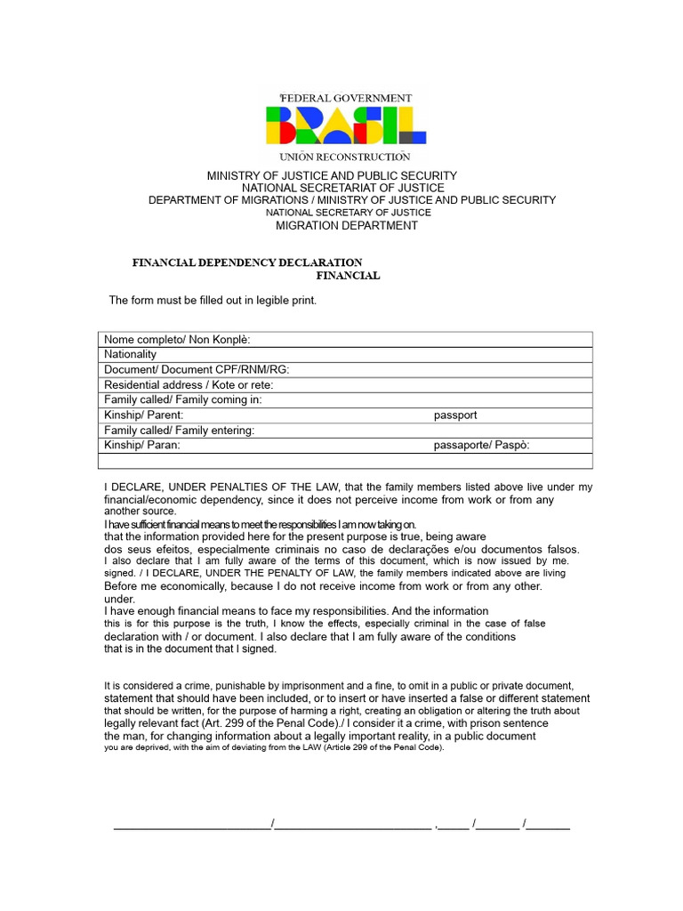 Financial Dependency Declaration Form | PDF | Crimes | Crime & Violence