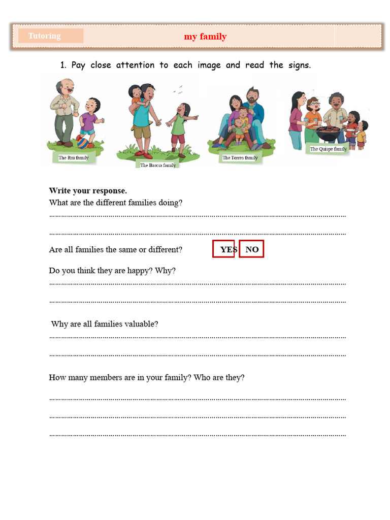 3rd TUTORIAL SHEET my family | PDF