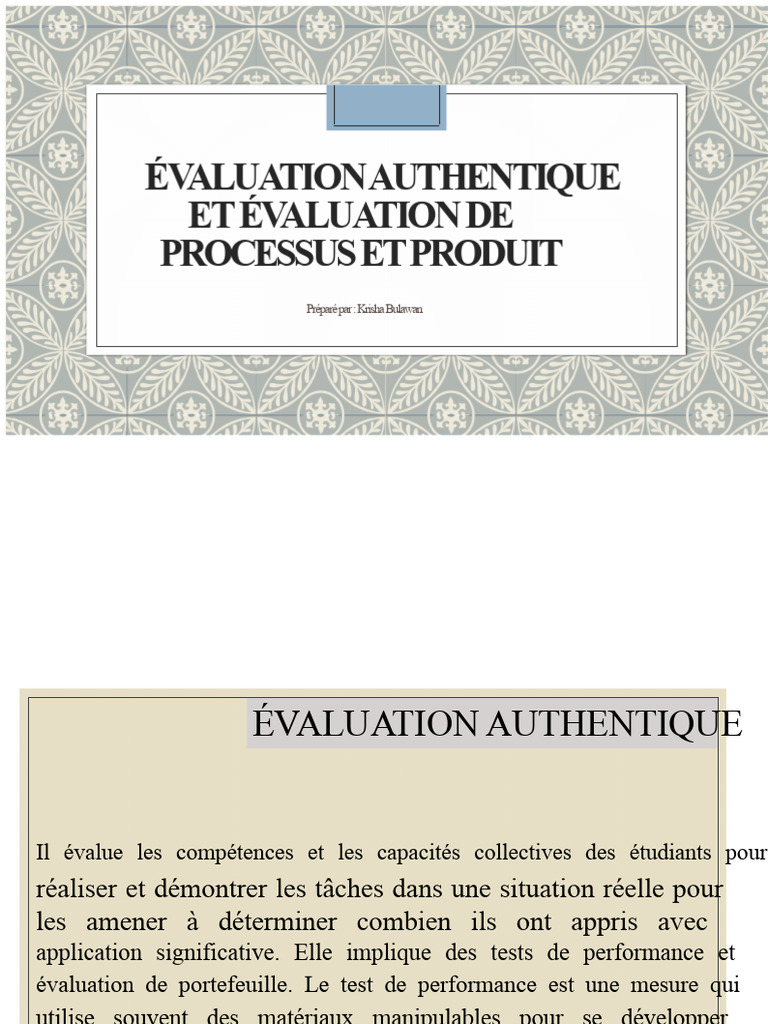 Évaluation authentique : processus et produits | PDF