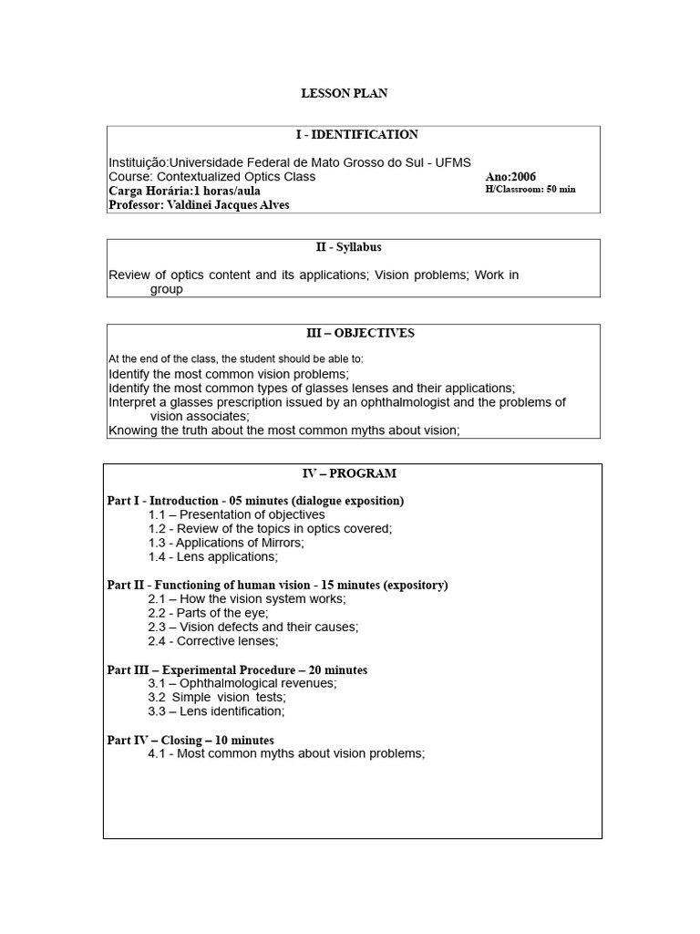 LESSON PLAN - Optics | PDF | Mirror | Electromagnetic Radiation