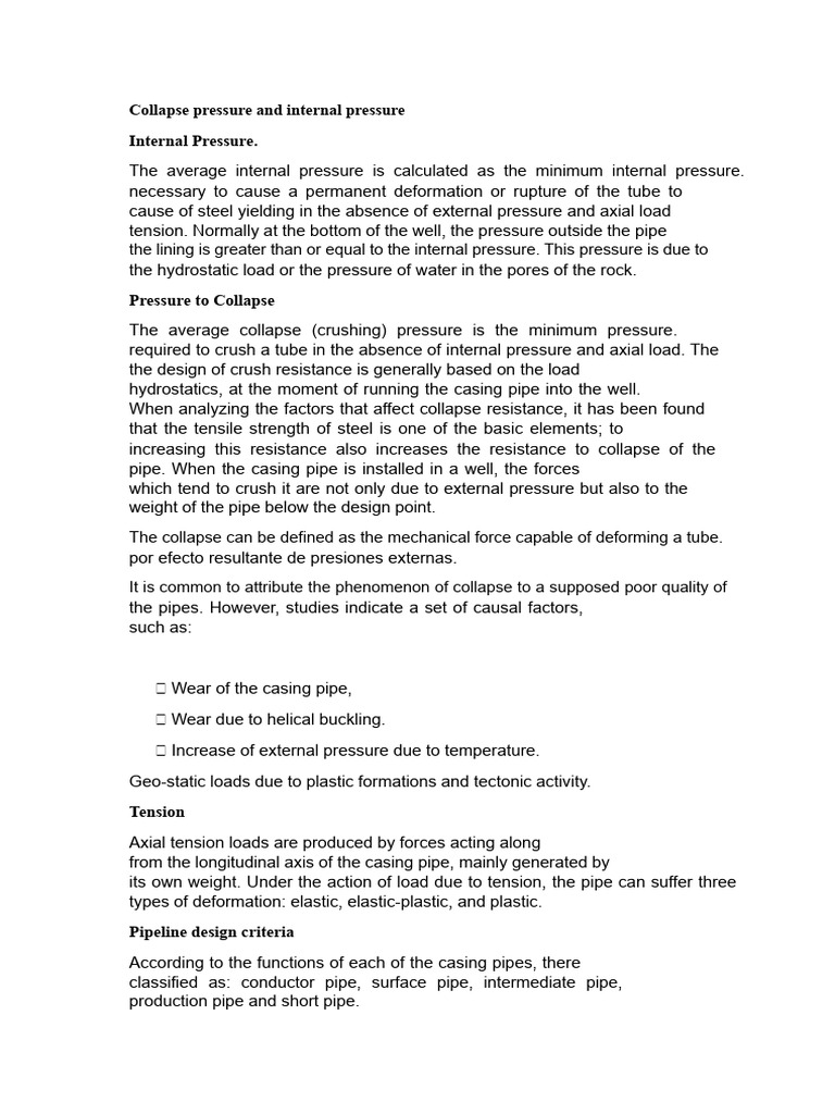 Collapse Pressure and Internal Pressure | PDF | Casing (Borehole) | Oil ...