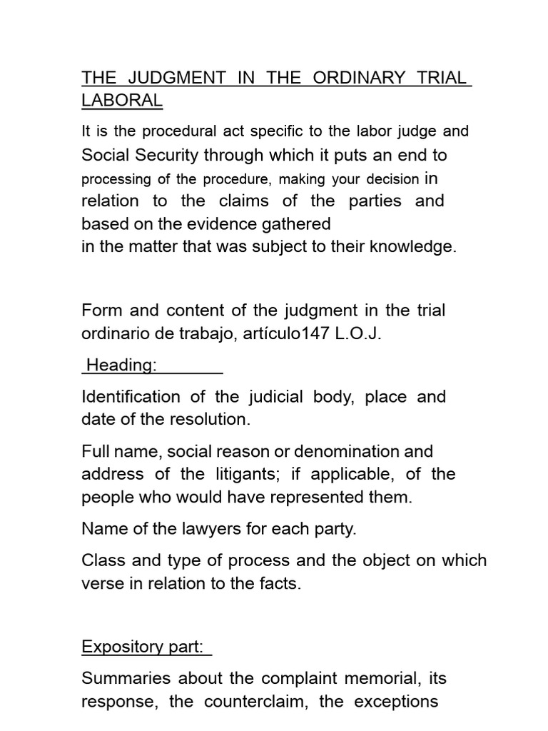 The Sentence in The Ordinary Labor Trial | PDF | Judgment (Law ...