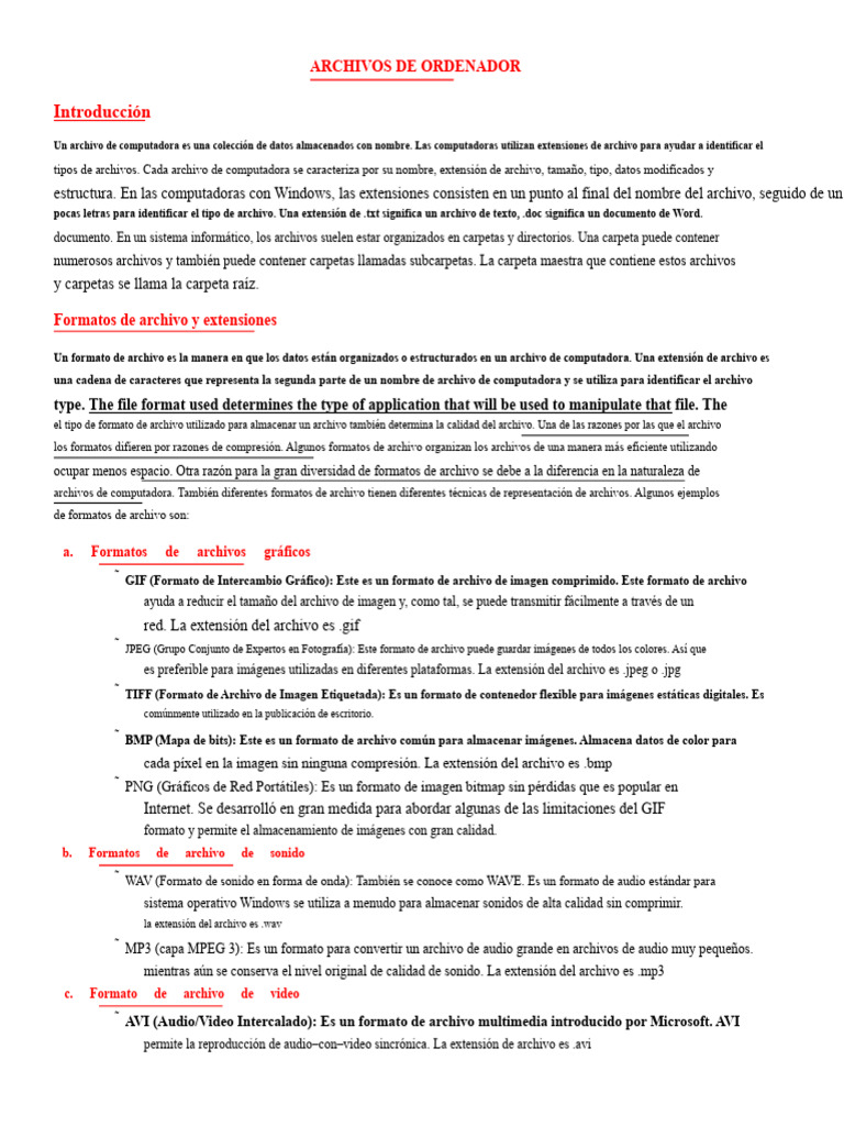Tipos y formatos de archivos de computadora | PDF | Archivo de ...