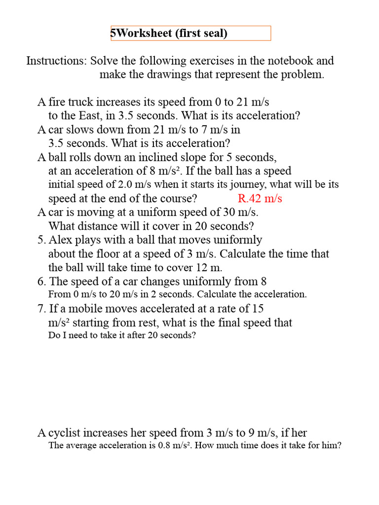 Acceleration, Solved Exercises 1 | PDF | Acceleration | Speed