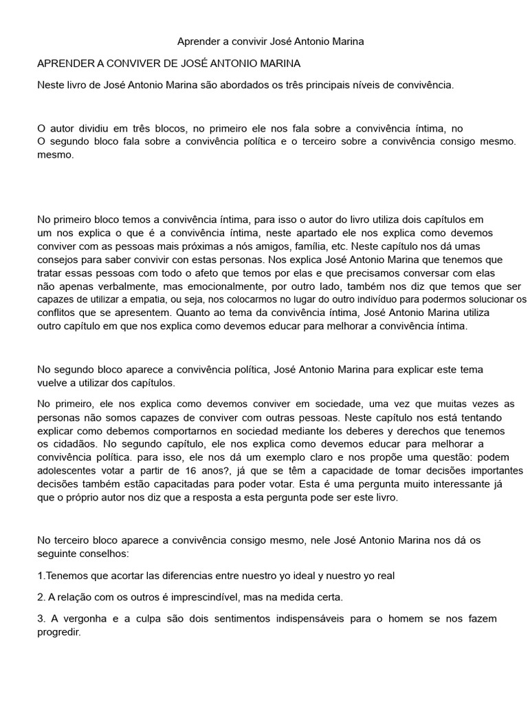 Aprender A Conviver José Antonio F Docx Pdf Aprendizado Pedagogia