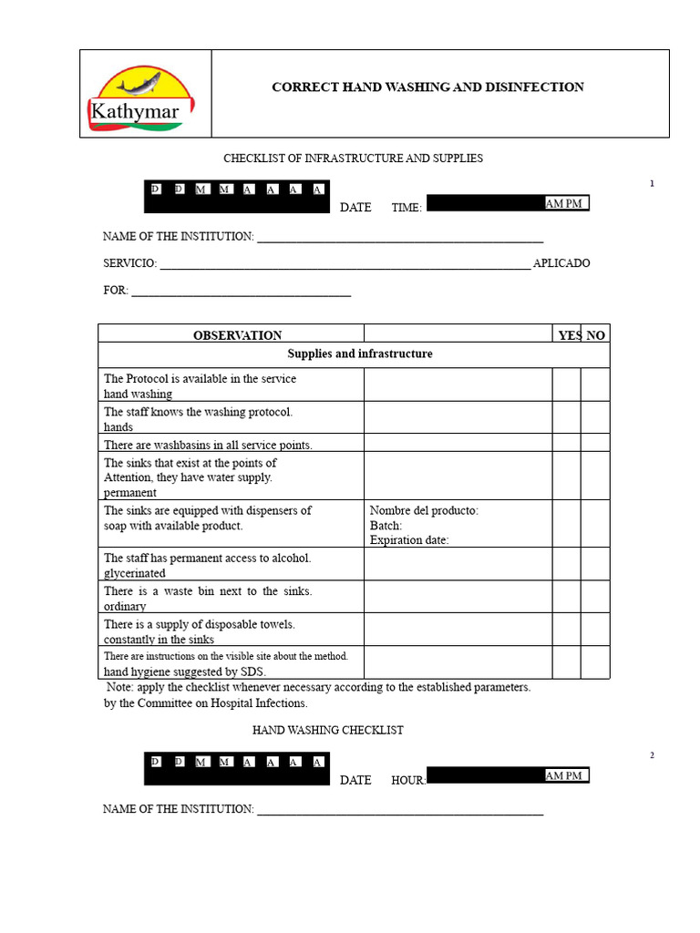 Hand Washing Checklist | PDF | Hand Washing | Hygiene
