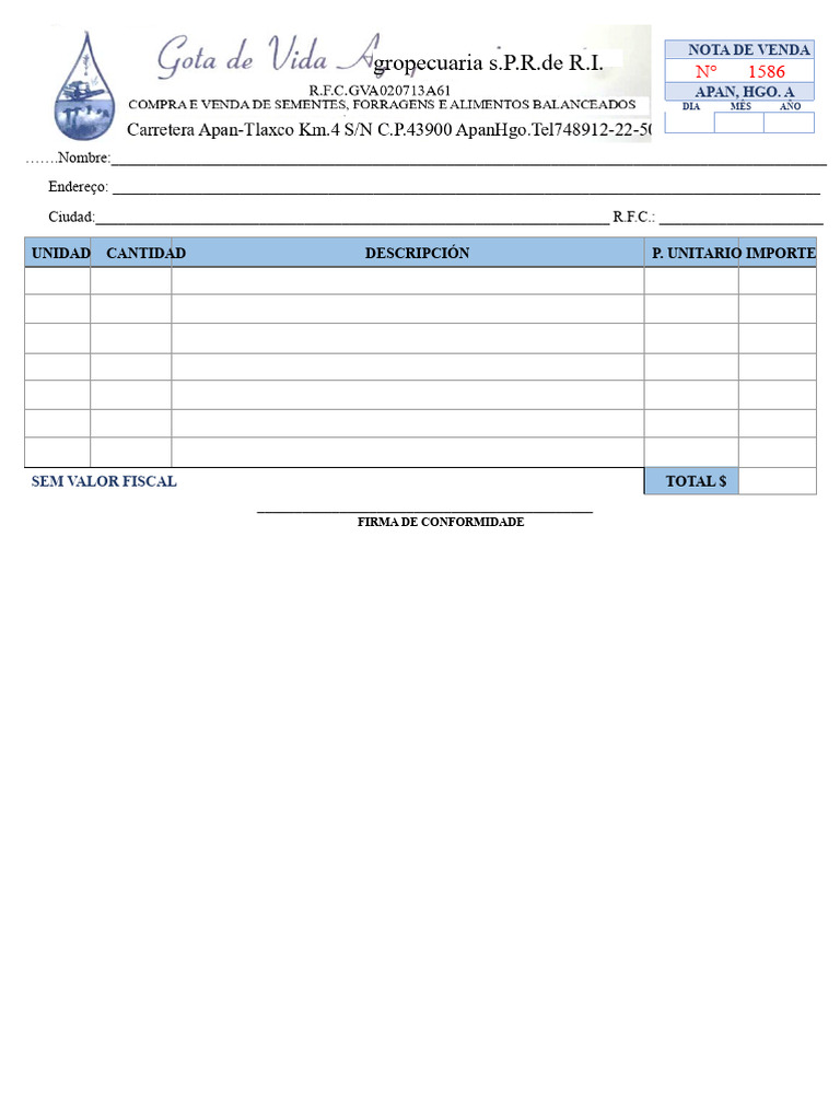 Modelo NOTA DE VENDA | PDF