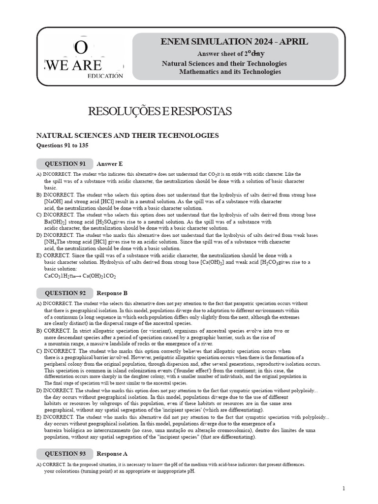 SOMOS Enem Simulation - APRIL - 2nd day - 2024_Solutions | PDF