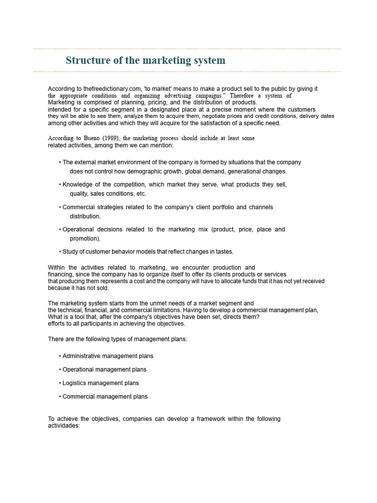 Structure of the Marketing System | PDF | Marketing | Market Segmentation