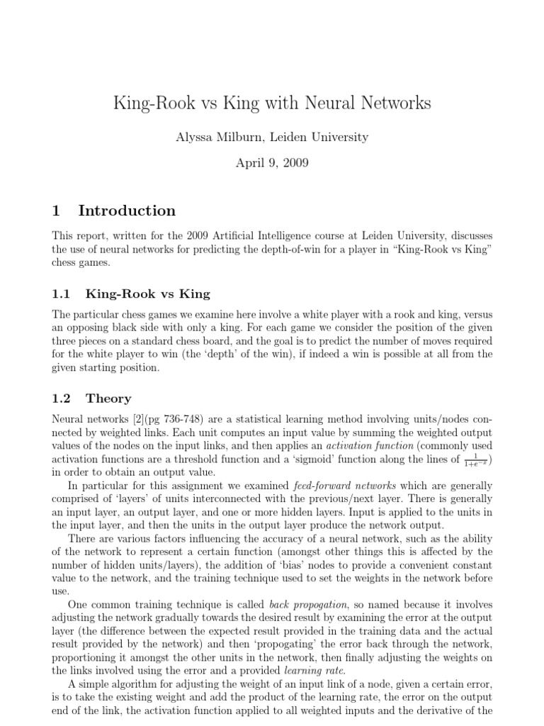 King-Rook Vs King With Neural Networks | PDF | Artificial Neural ...
