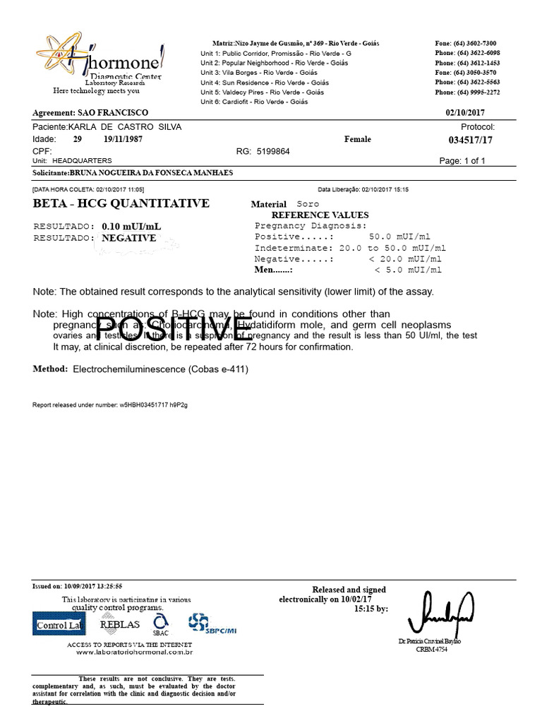Beta HCG Exam - Karla de Castro Silva | PDF | Mammalian Pregnancy ...