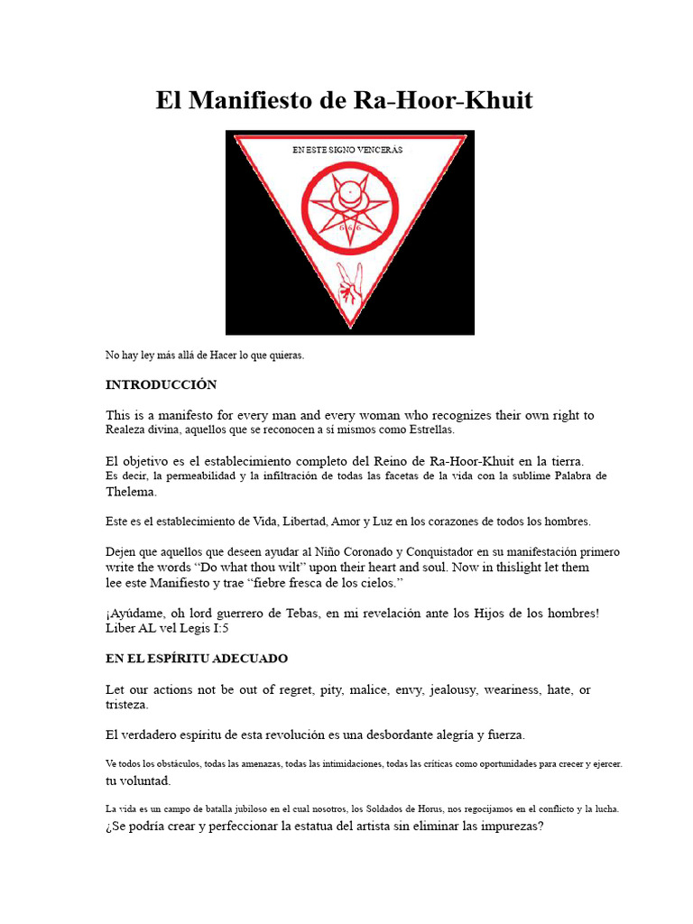 El Manifiesto de Ra-Hoor-Khuit | PDF | Thelema | Amor