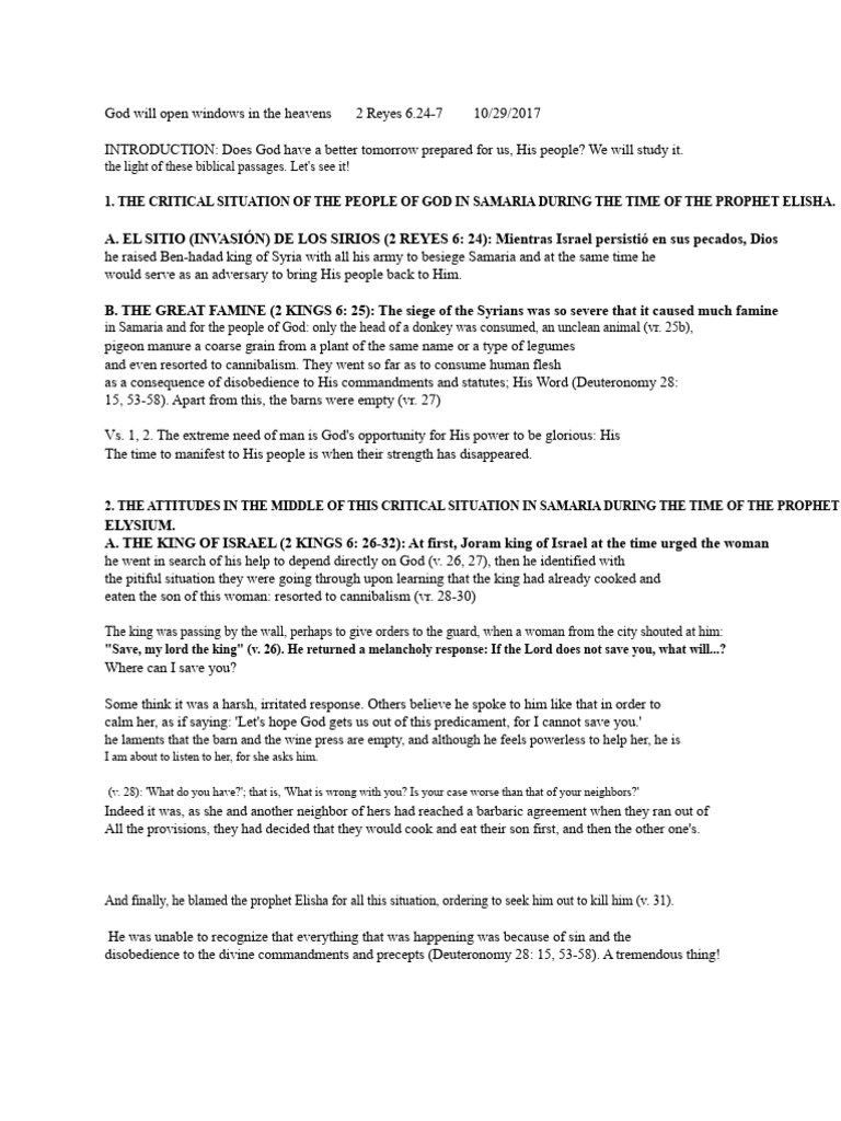 God Will Open Windows in Heaven 2 Kings 6 | PDF | Books Of Kings | Jesus