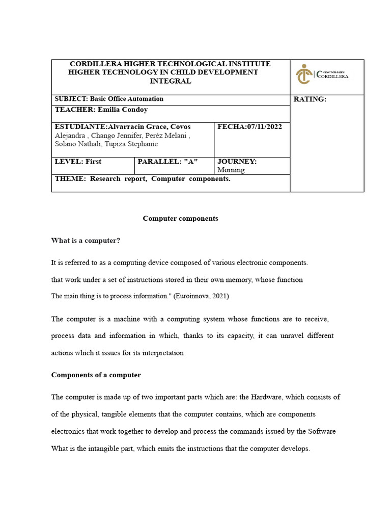 REPORT ON COMPUTER COMPONENTS (1) | PDF | Random Access Memory | Read ...
