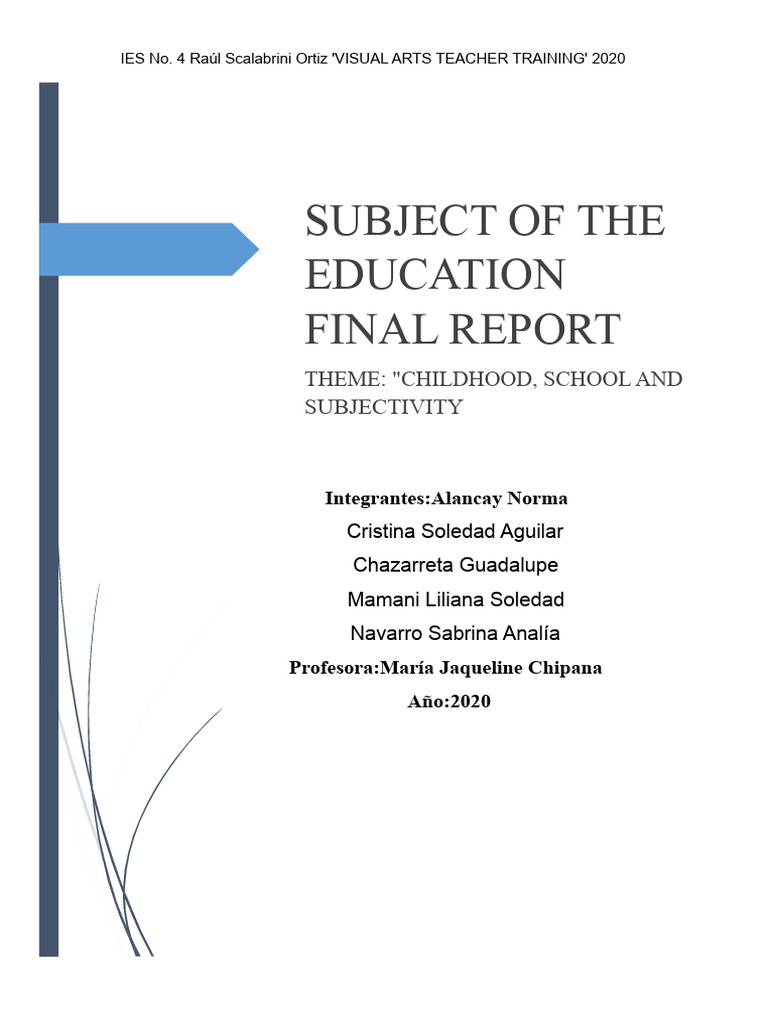 REPORT ON THE SUBJECT OF EDUCATION 1 - 2020 Final | PDF | Pedagogy ...