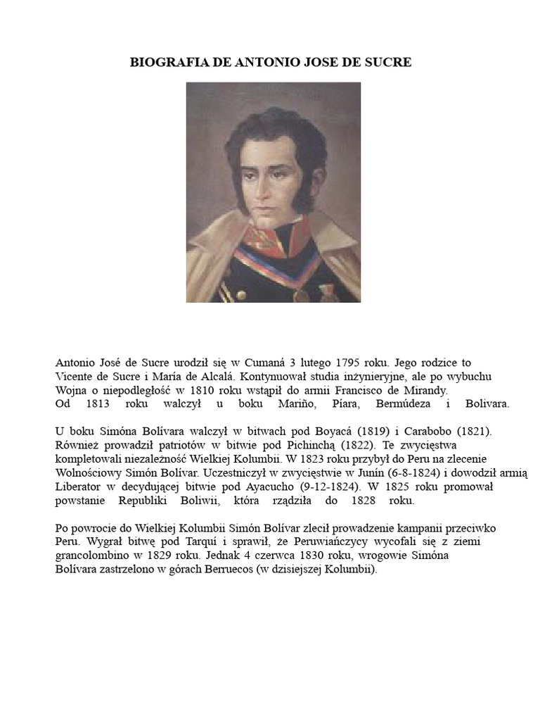 Biografia Antonio Jose de Sucre | PDF