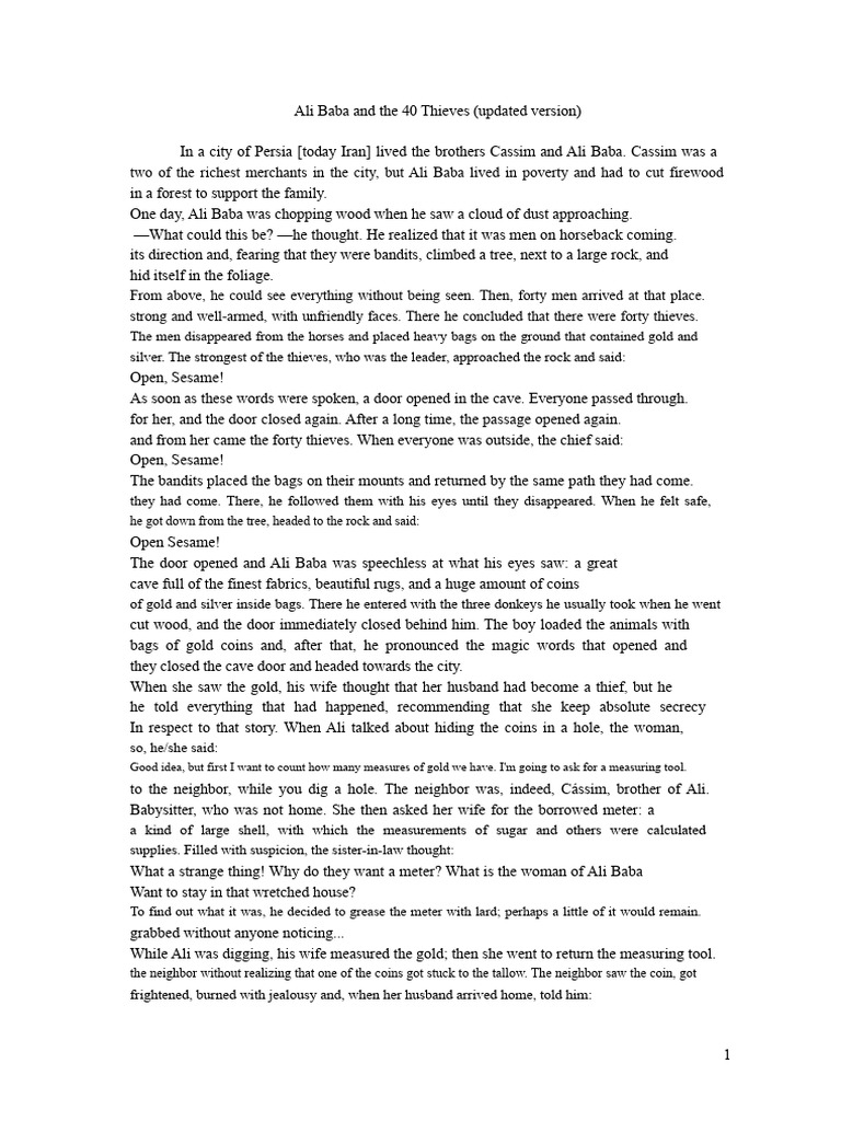 Ali Baba and the 40 Thieves Story | PDF