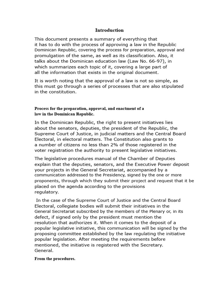 Law Approval Process in Dominican Republic | PDF | Bill (Law ...