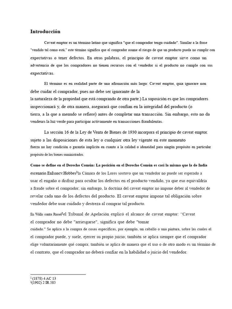 Proyecto sobre Caveat Emptor | PDF | Los consumidores | Ley común