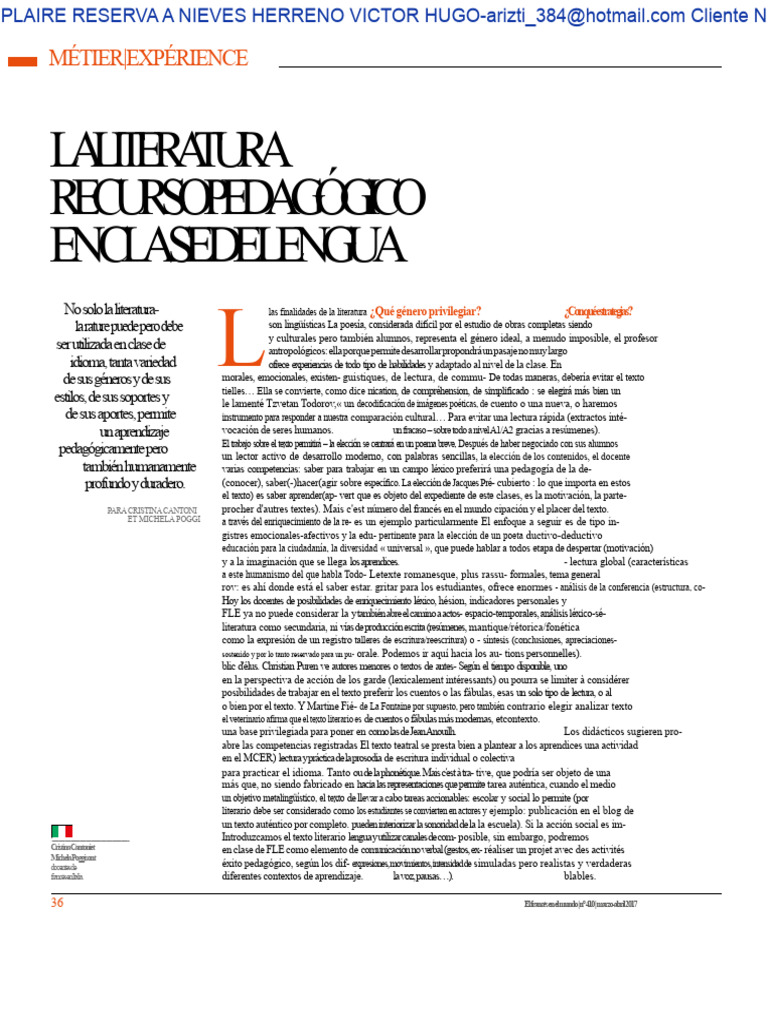 Literatura en la enseñanza de FLE | PDF | Escritura