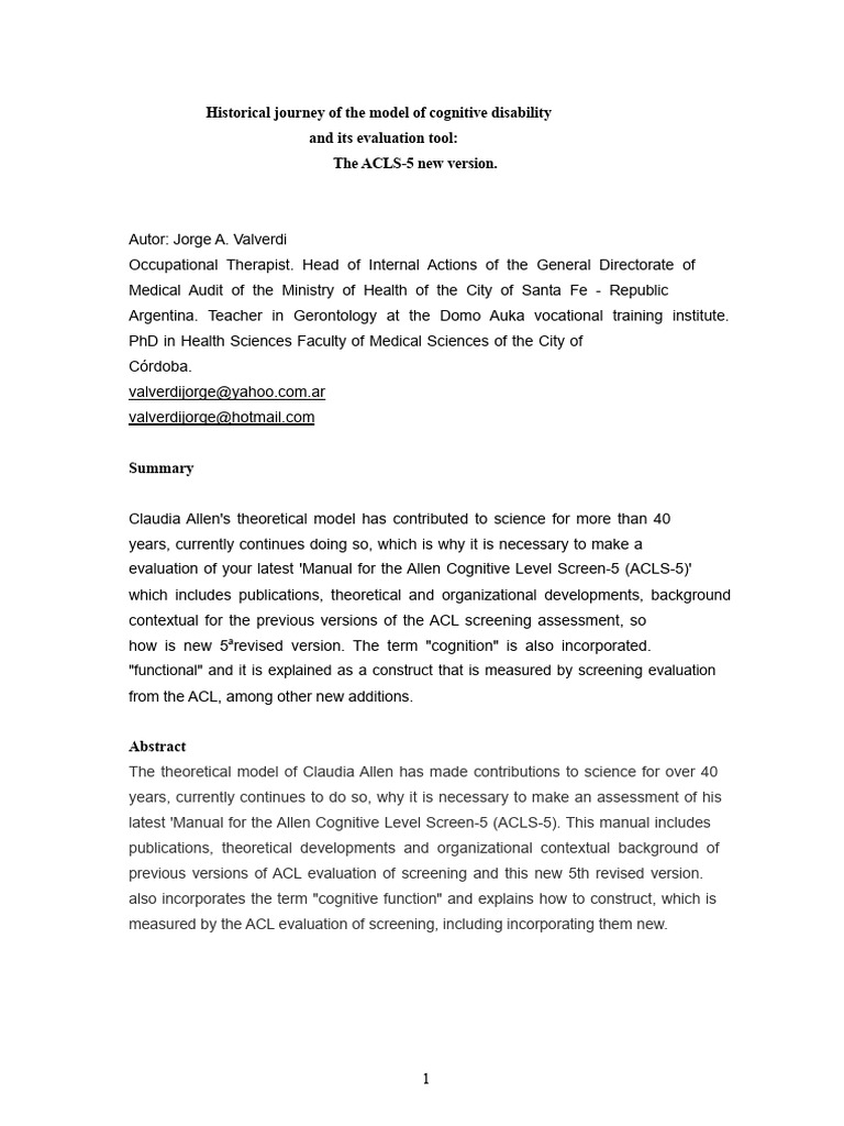 ACLS-5: Evolution of Cognitive Disability Model | PDF | Occupational ...