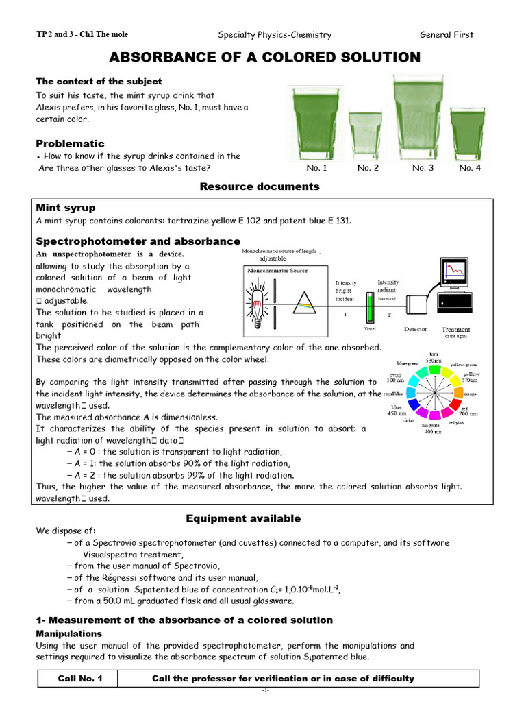 Ch1__TP2_and_3___Absorbance_of_a_colored_solution | PDF | Absorbance ...