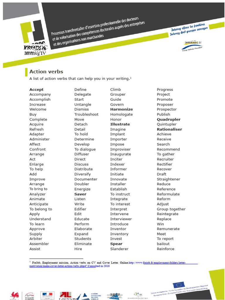 List of Action Verbs 1 PDF | PDF