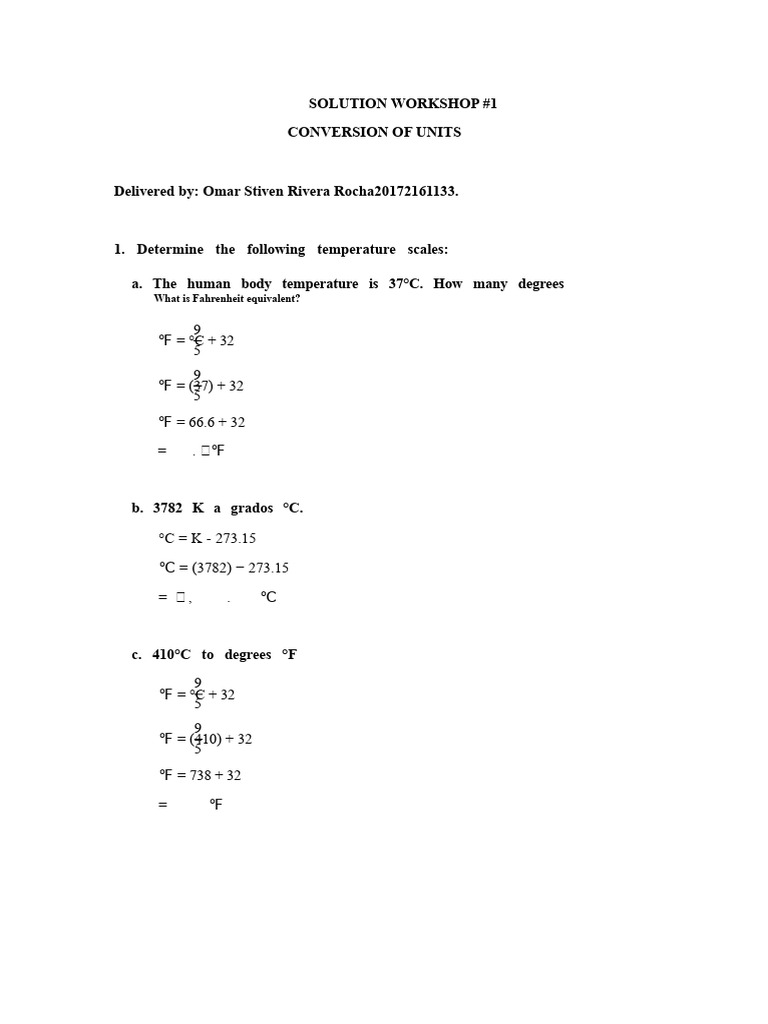 Unit conversion workshop in chemistry | PDF | Fahrenheit | Celsius