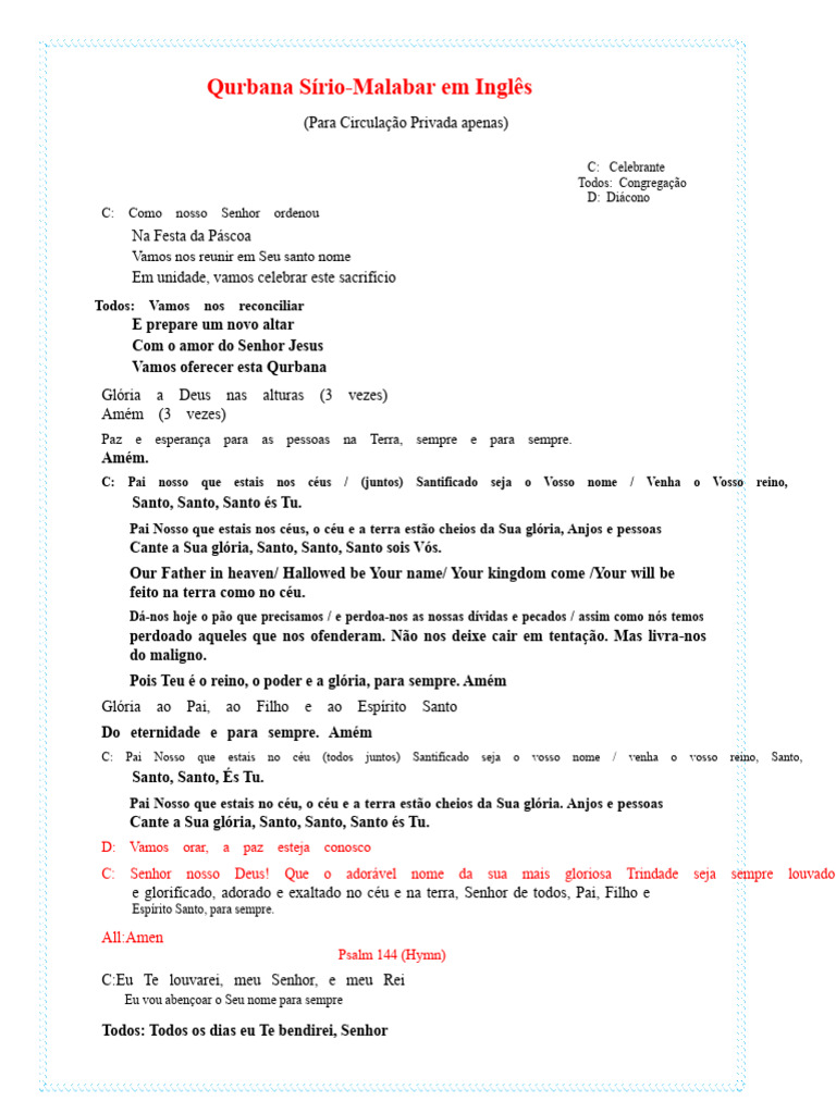 Texto PDF da Qurbana em Inglês Syro Malabar | PDF | Oração | Maria, mãe ...