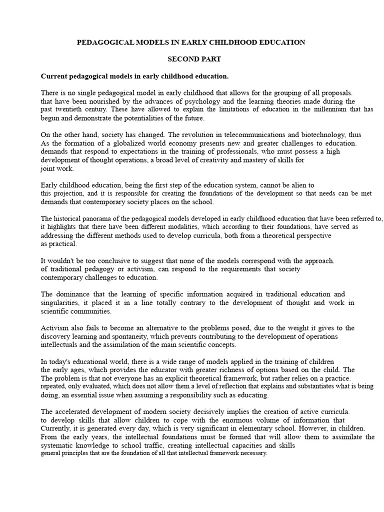 Current Pedagogical Models in Early Childhood | PDF | Learning | Pedagogy