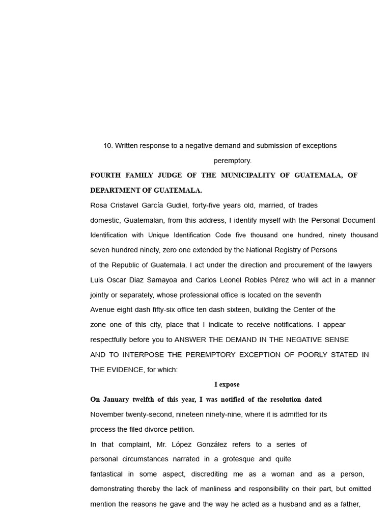 10.Written response to the negative demand and submission of peremptory ...