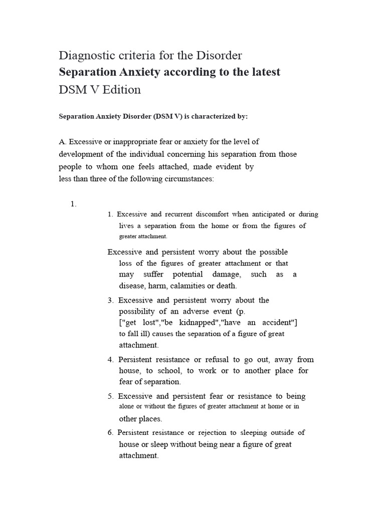 DSM V Separation Anxiety Disorder Criteria | PDF | Mental Disorder ...