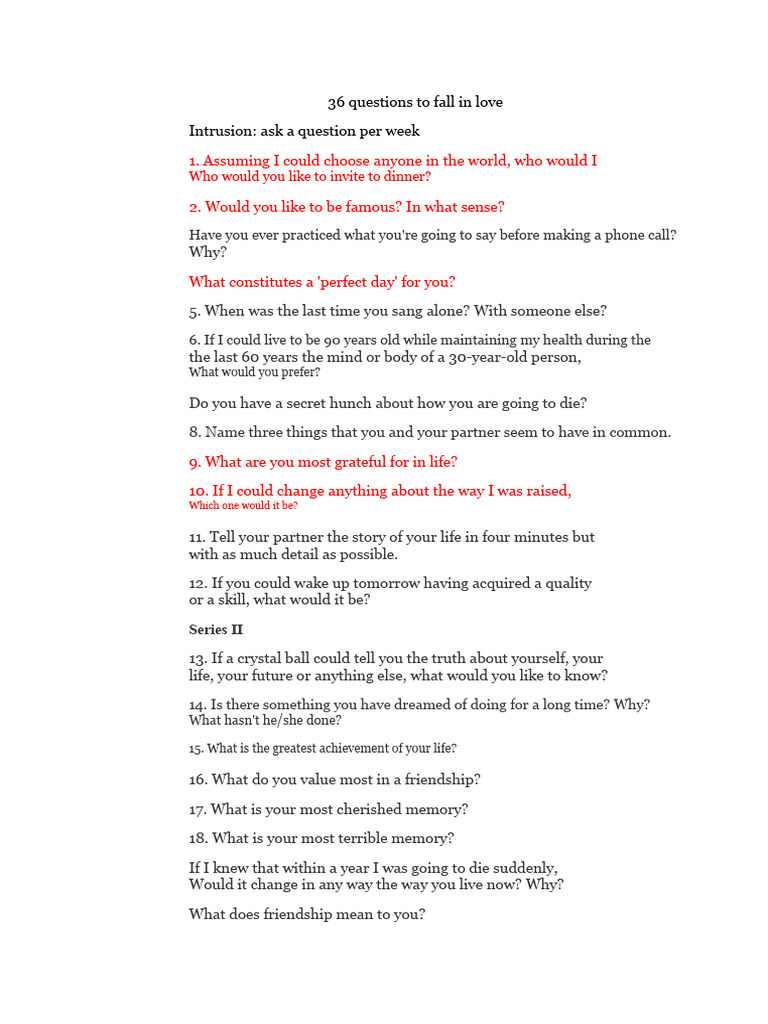 36 Questions to Deepen Love | PDF | Psychology | Psychological Concepts