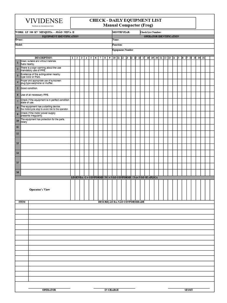 Check List - Manual Compactor (Jumping Jack) | PDF