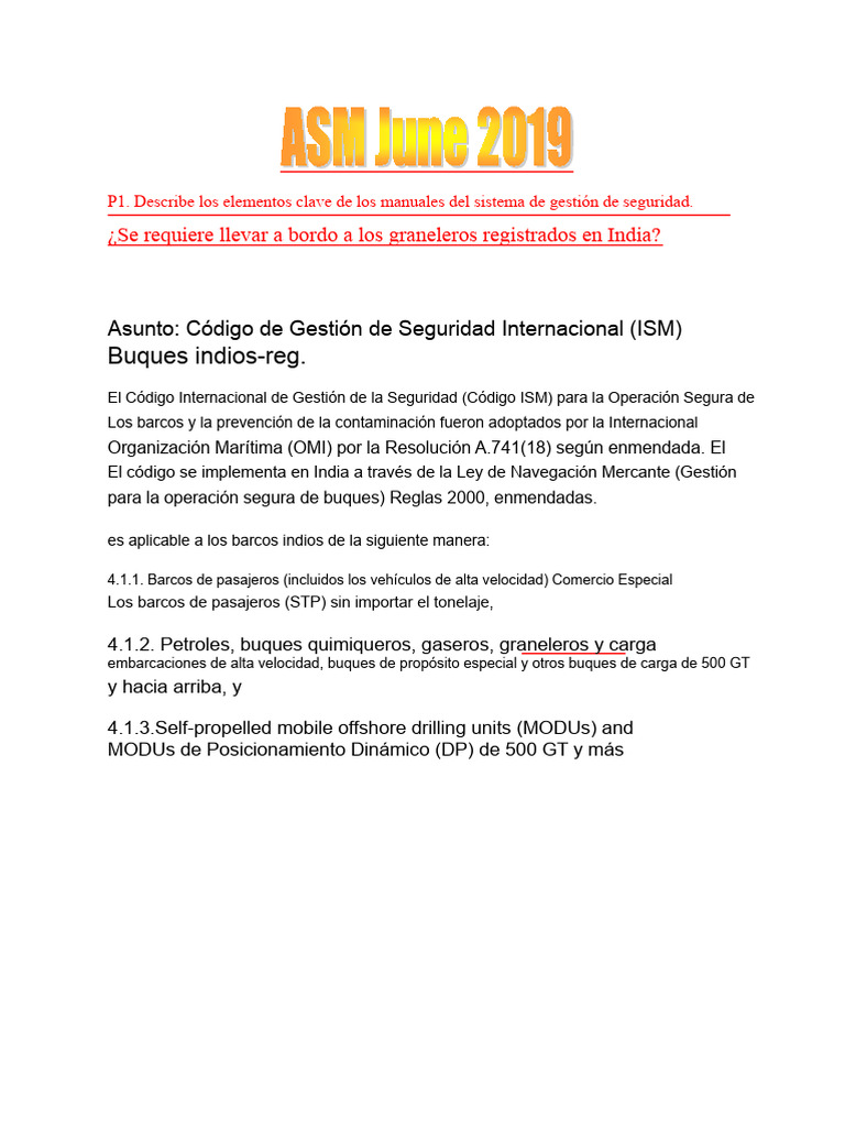 Manual ISM ASM junio 2019 | PDF | Envío | Transporte de agua